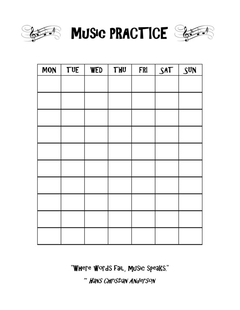 Music Practice Checkoff Chart (Free Printable) - Must Love Lists