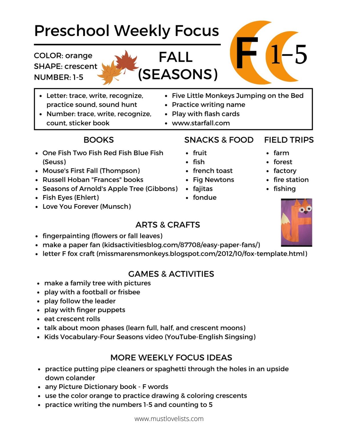 Preschool Letter of the Week: F is for Fall