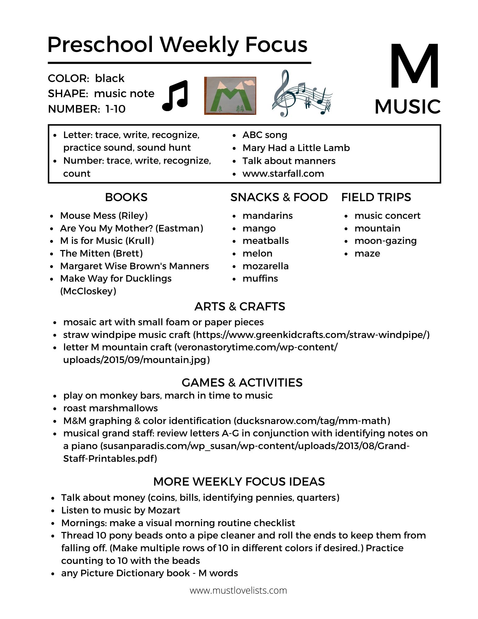 Preschool Letter of the Week: M is for Music - Must Love Lists