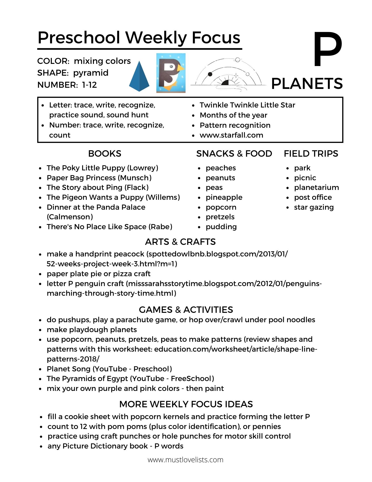 Preschool Letter of the Week: P is for Planets - Must Love Lists
